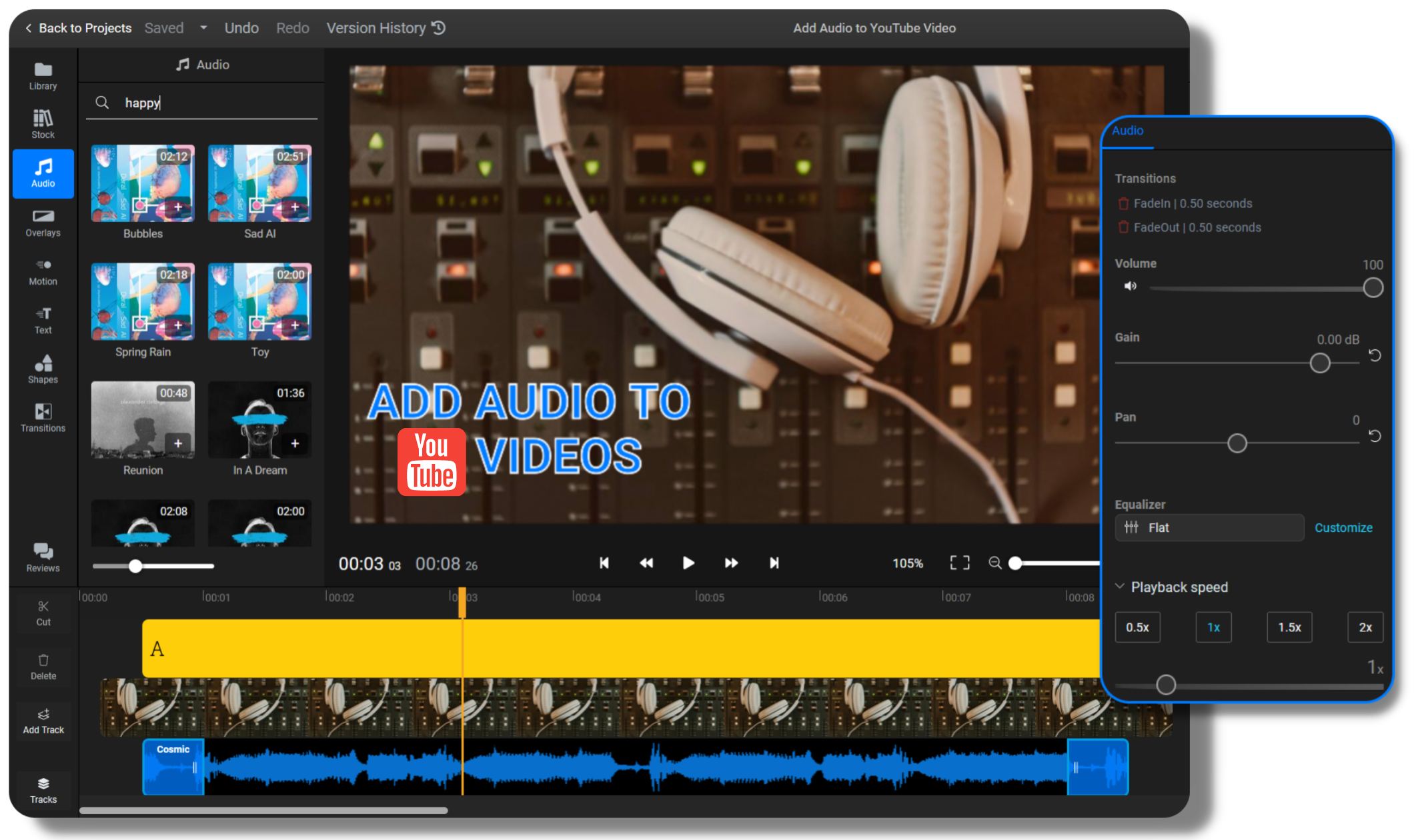 Add Audio to YouTube Videos Online Automatically | Flixier