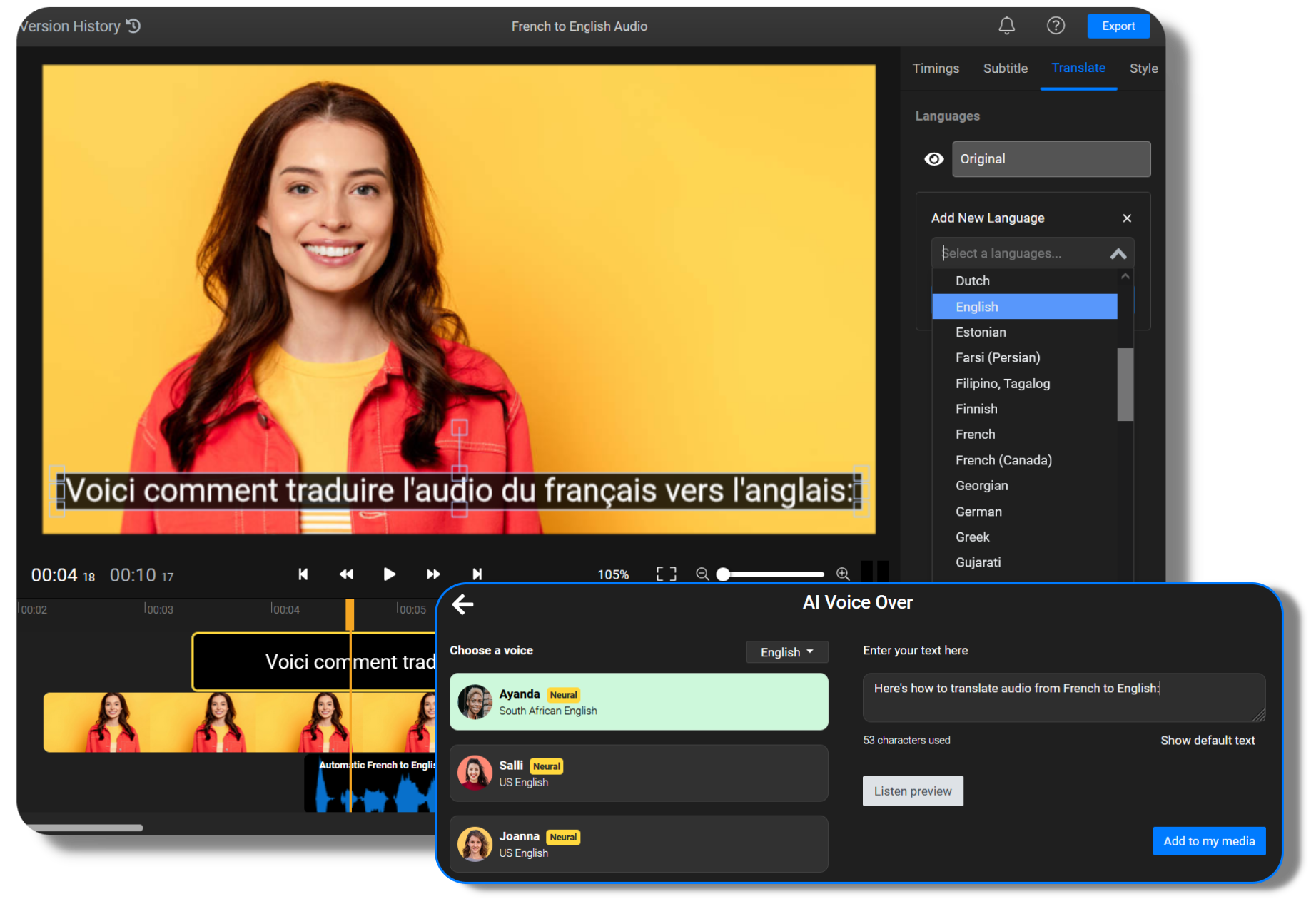 French to English Audio | Automatic Audio Translator | Flixier