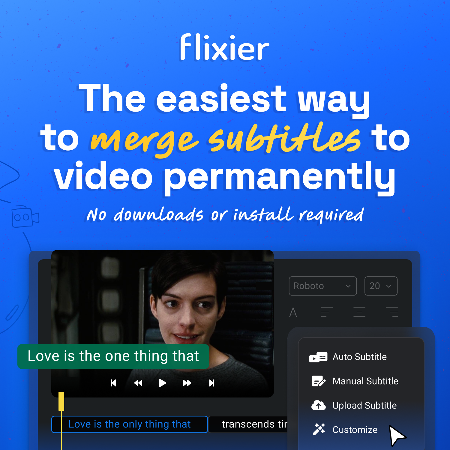 Merge subtitles with videos permanently - Flixier