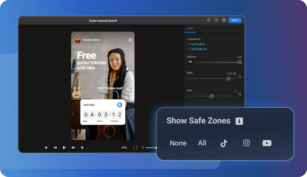 Video Safe Zones | Use social media safe zones when editing - Flixier