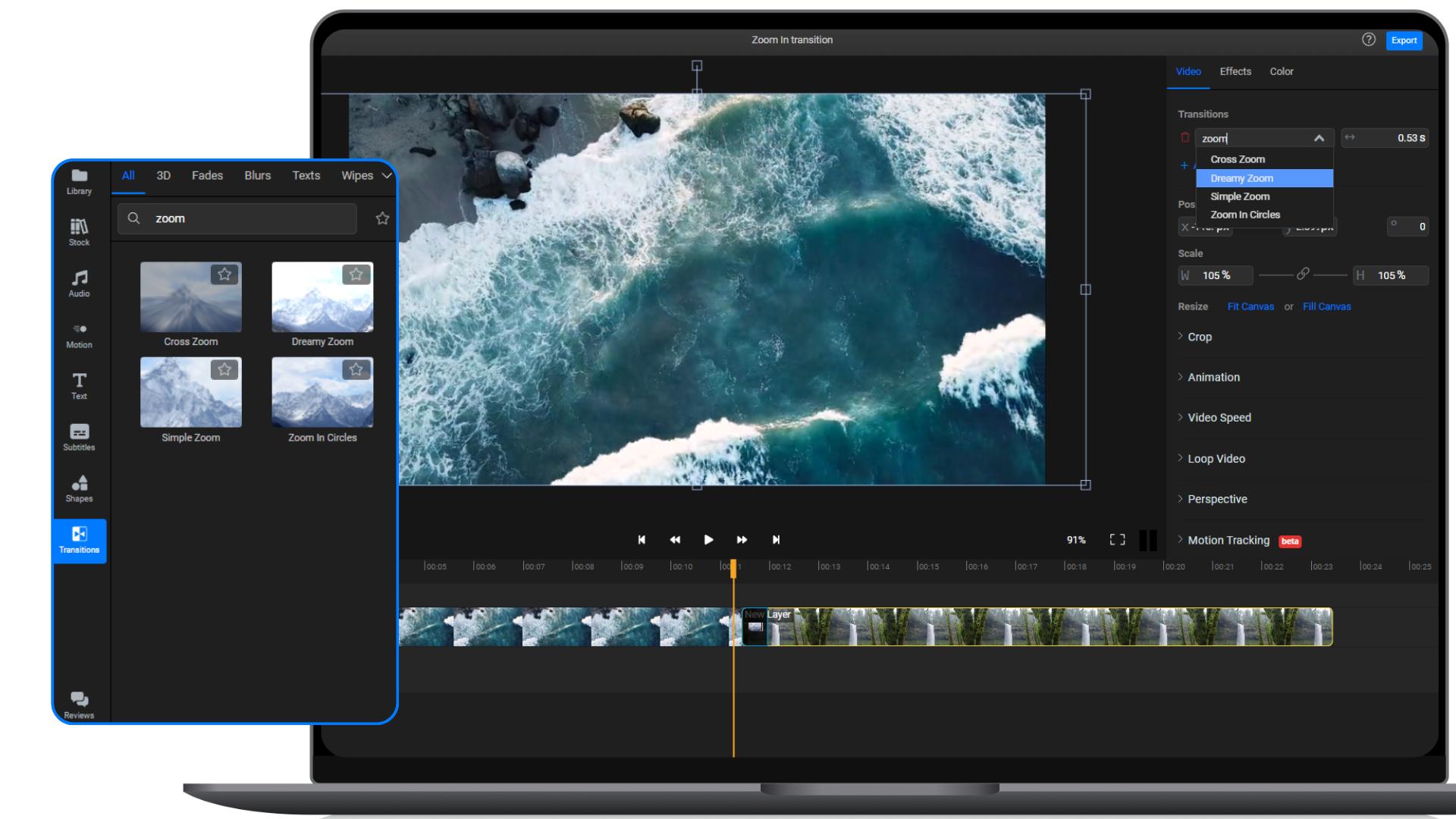 Add a Zoom In Transition Online with Flixier